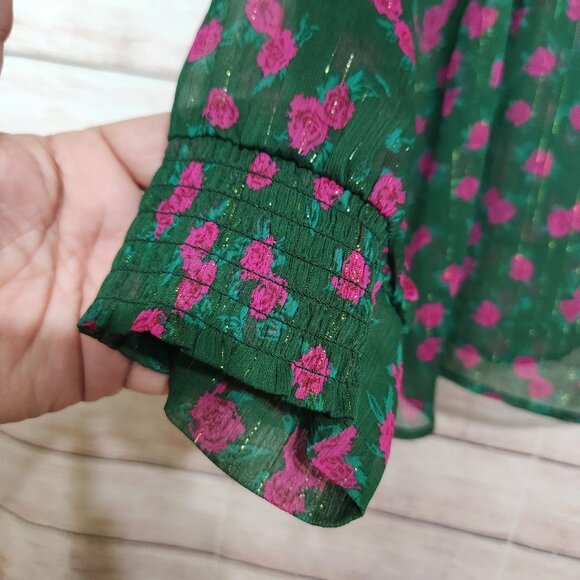 Modcloth | Tops | Modcloth Blouse Green Magenta Roses Coming Up Winter ...